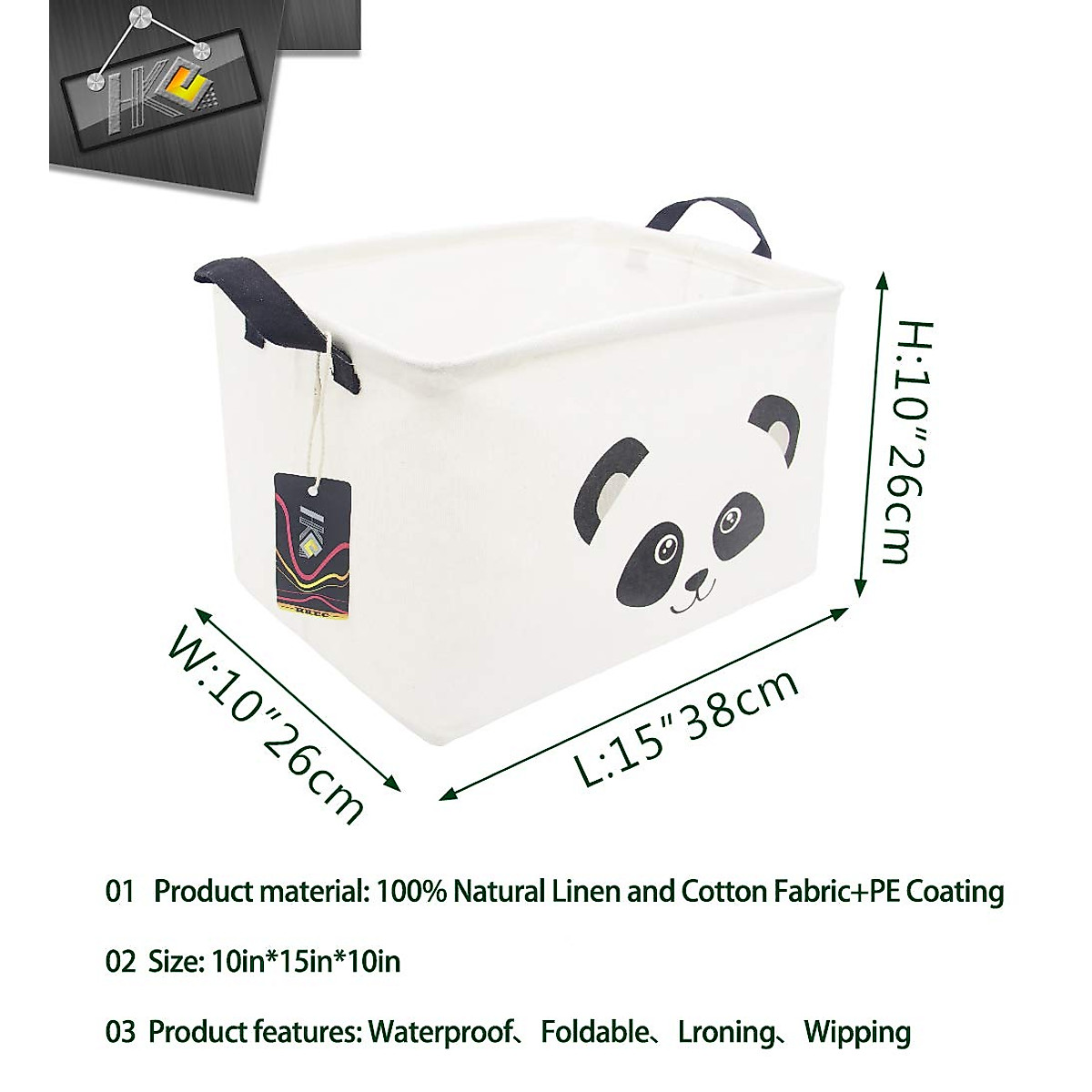 HKEC Rectangle Panda Easter Basket,Storage Basket with Handles, Collapsible Storage Box Cute Canvas Toy Bin for Pet/Kids,Gift Basket,Room Decor(PANDA)