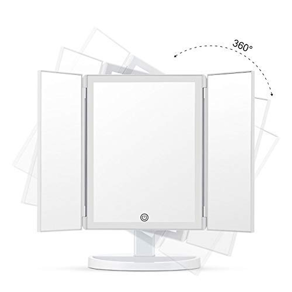 KXA Tri-Fold Vanity Mirror, 24 LED Lighted with Touch Screen 1X/2X/3X Magnification and USB Charging Adjustable Brightness and Stand for Makeup