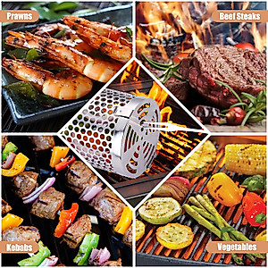 Grill Basket - Outdoor Rolling BBQ Basket - 2 Pcs Stainless Steel Grill Mesh, Rolling Grill Baskets for Outdoor Grill, Portable Grill Accessories for Outdoor Grill - Grilling Gifts for Men Dad Husband Him