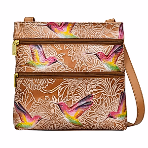 Anuschka Women’s Hand-Painted Genuine Leather Medium Crossbody With Double Zip Pockets - Bel Fiori