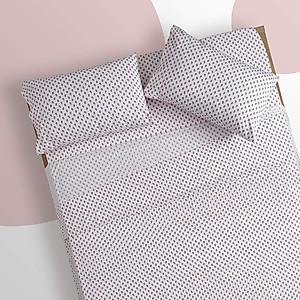 SLEEP ZONE Kids Printed Twin Bed Sheets Set 3-Piece - Super Soft & Cute Kids Sheet Set with Flat Sheet, Fitted Sheet, Pillowcase (Twin, Little Bouquet Red)