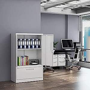 ZAOUS File Cabinet 1 Drawer, Metal File Cabinet with Lock, Lateral Filing Cabinet with Doors & Adjustable Shelves for Home Office, Living Room, Pantry, Gym, Basement, Warehouse, White