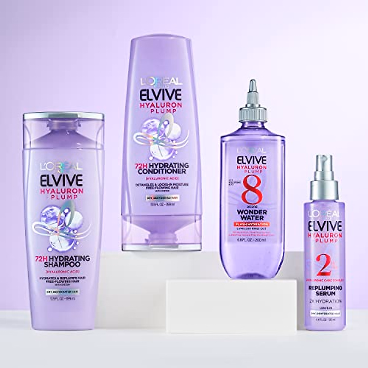 L'Oreal Paris Elvive Hyaluron Plump Shampoo and Conditioner Set for Dehydrated, Dry Hair with Hyaluronic Acid Care Complex, 1 Kit (2 Products)