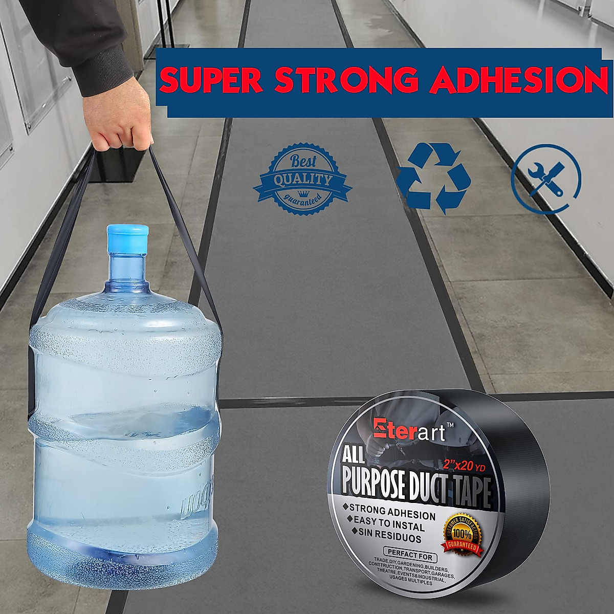 ETERART Duct Tape Haevy Duty Strong Industrial Max Strength Tape, No Residue and Tear by Hand, Multi-Purpose, Indoor & Outdoor Use, 2 Inch x 20 Yards (Black)