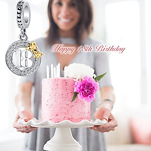 QeenseKc Sweet 18th Happy Birthday Charm Number 18 Butterfly Dangle Bead for European Bracelet