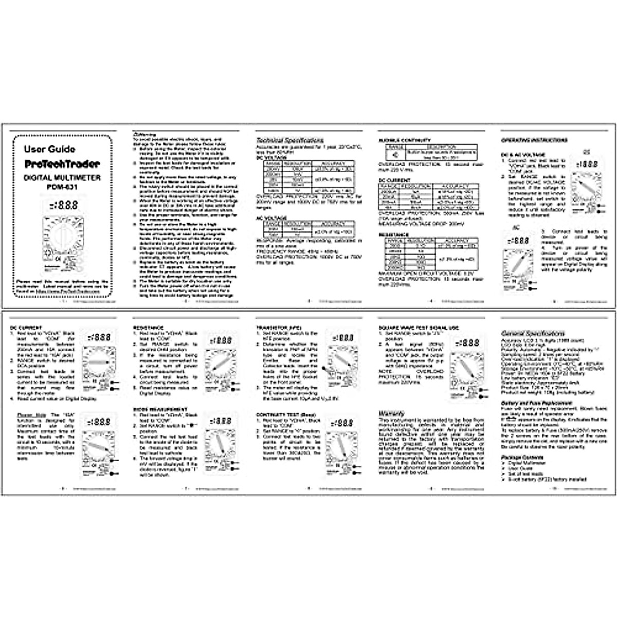 7 Function Digital Multimeter AC DC Voltage Resistance Current Transistor Diode Audible Continuity Buzzer and Square Wave Output