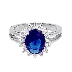 Lavencious Oval Round Sapphire CZ Rings Wedding Party Statement Engagement Inspired For Woman Size 5-10 (Blue, 9)