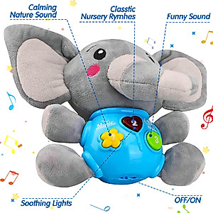 Sakiyrmai Plush Elephant Music Baby Toys 0 3 6 9 12 Months, Cute Stuffed Animal Light Up Baby Toys Newborn Baby Musical Toys for Infant Babies Boys & Girls Toddlers 0 to 36 Months-Upgraded