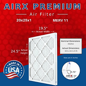 AIRX FILTERS WICKED CLEAN AIR. 20x25x1 Air Filter MERV 11 Electrostatic Pleated Air Conditioner Filter 4 Pack HVAC AC Furnace Filters