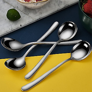 Siaiqiang Large Round Soup Spoons,4 pack Premium 18/8 Stainless Steel Korean Spoons with Long Handles,7.9''Long Tablespoon,Asian Soup Spoon Serves of coffee,desserts,salads(Silver)