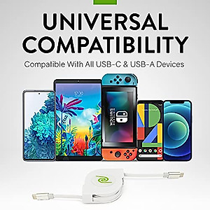 ReTrak USB C Cable, USB C to USB C 6ft Retractable Cable, 60W Power Delivery for MacBook, iPad Pro 2020, iPad Air 4, Dell, HP, Google Pixel 4a, and More