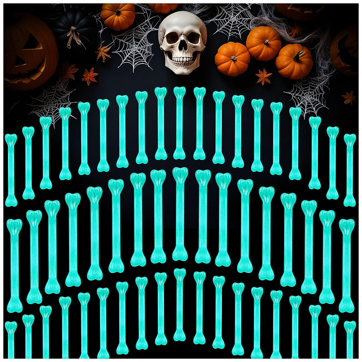 TORINALITAL 60Pcs Halloween Mini Bones, Miniature Glow Decorations, Artificial Plastic Skeleton for Gatherings Decoration Caveman Theme Costume Supplies