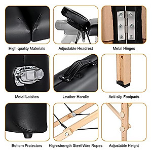 Yaheetech Massage Table Massage Bed Portable Lash Bed for Eyelash Extensions Beauty Tattoo Table Adjustable Black