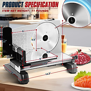 BIEAMA Meat Slicer, 200 W Electric Food Slicer with 2 Removable 7.5" Stainless Steel Blades Child Lock Protection Adjustable Thickness 0-18mm Meat Slicer Machine for Home with Food Tray, Towel