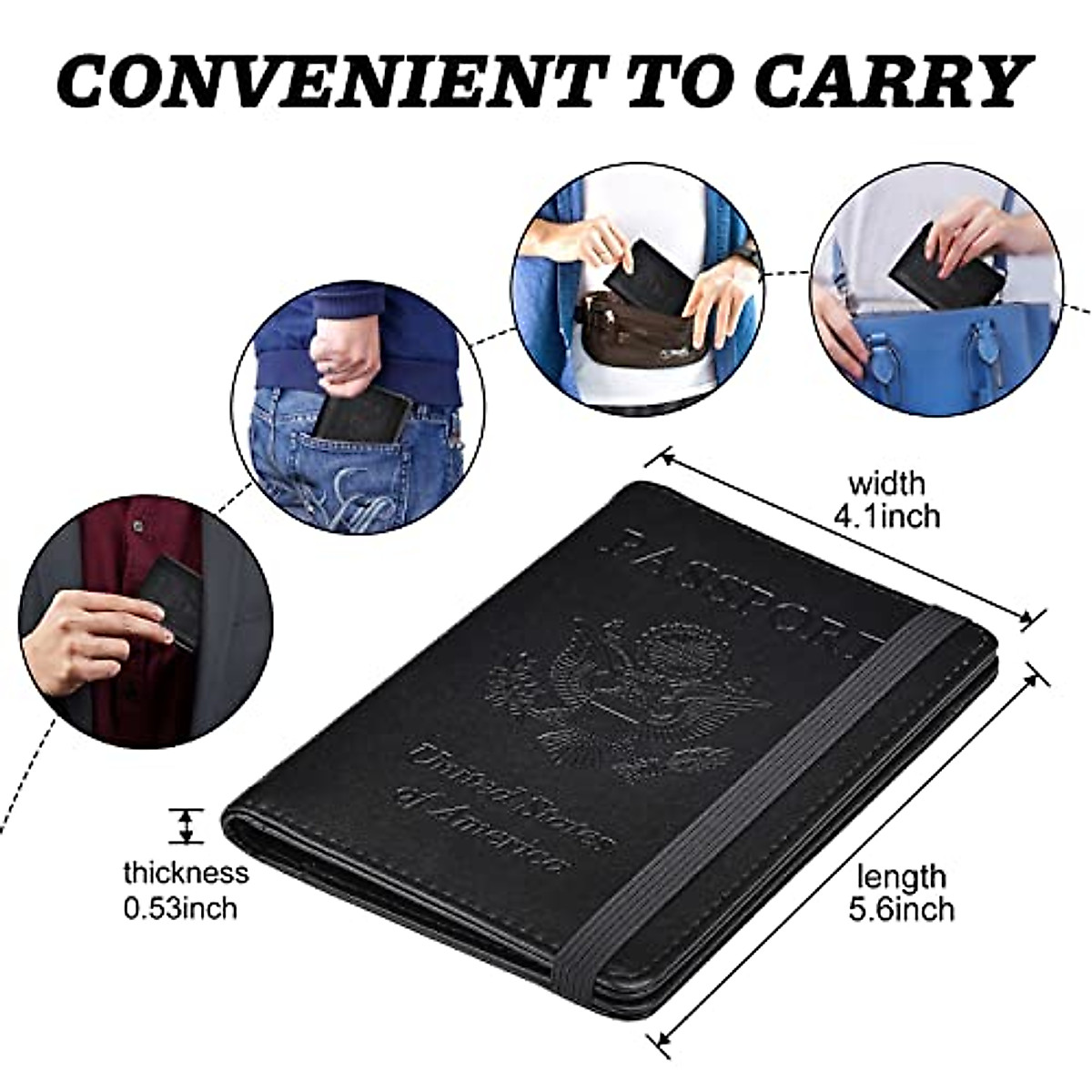 HerriaT Passport and Vaccine Card Holder Combo,Cover Case with CDC Vaccination Card Slot, Leather Travel Documents Organizer Protector, with RFID Blocking, for Women and Men