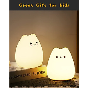 LED Cat Night Light, Battery Powered Night Light for Kids, Silicone Multicolor Cute Cat Lamp with Warm White and 7-Color Breathing Mode, Christmas Gifts for Kids, Baby, Children, Lady (Cute Cat)