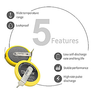 EEMB 10PACK Tabbed CR2032 Lithium Battery with Solder Tabs 3V Lithium Battery 2032 Coin Cell Lithium Batteries for Sensor Radio Gameboy Color Game Replacement Battery