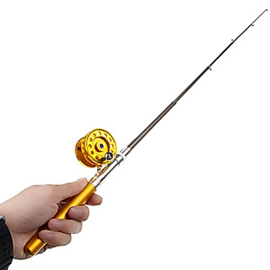 Saim Fishing Rod 36In(3Ft) Mini Portable Pocket Aluminum Alloy Fish Rod Pen - Great Gift for Father Husband Man Son