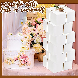 26 Pcs Gift Boxes Set 8 Paper Gift Box Kraft Boxes 8 x 8 x 4 Inch bridesmaid proposal boxes 8 Kraft Paper Gift Tags 8 Plastic Eucalyptus Leaves Stems 1 Cut Paper Shred Filler 1 Twine Rope (White)