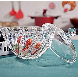 Fasmov 2 Pcs 7.7 inch x 6.7 inch Large Glass Candy Dish with Lid, Covered Decorative Weddings Candy Buffet Food Storage Container Crystal Candy Jar for Home Kitchen Office Table