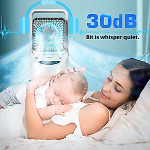 Rechargeable Portable Air Conditioner Fan, Evaporative Mini Air Conditioner with 3 Speeds 7 Colors, Portable Desk Cooler Fan with Aromatherapy for Window, Room, Home and Office