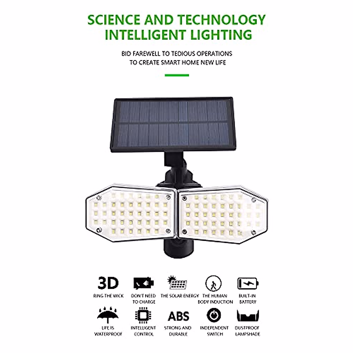 Wall Lights LED Solar Light PIR Motion Sensor Wall Lamp Outdoor Waterproof Solar (Emitting Color : Integrated-78 LED) (Integrated)