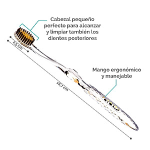 Nano-b Manual Toothbrush for Adults with Sensitive Gums, Gold & Charcoal Soft/Medium Bristles, Travel Case, Crystal