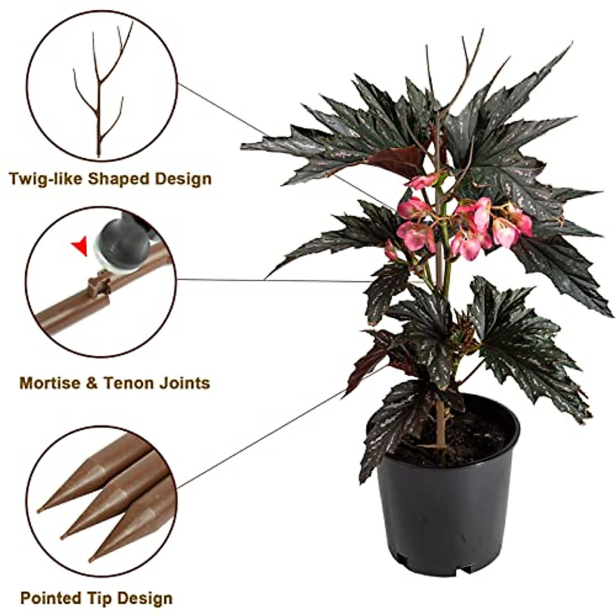 Twig Plant Support Stakes - Set of 4, 27.5 inch | Detachable Trellis for Potted Plants | Perfect Alternative to Moss Pole for Monstera and Other Climbing Houseplants Brown