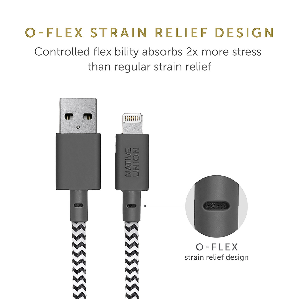 Native Union BELT Cable XL - 10ft Ultra-Strong Reinforced [MFi Certified] Durable Lightning to USB Charging Cable with Leather Strap compatible with iPhone 14, iPhone 13, iPhone 12 and Earlier (Zebra)