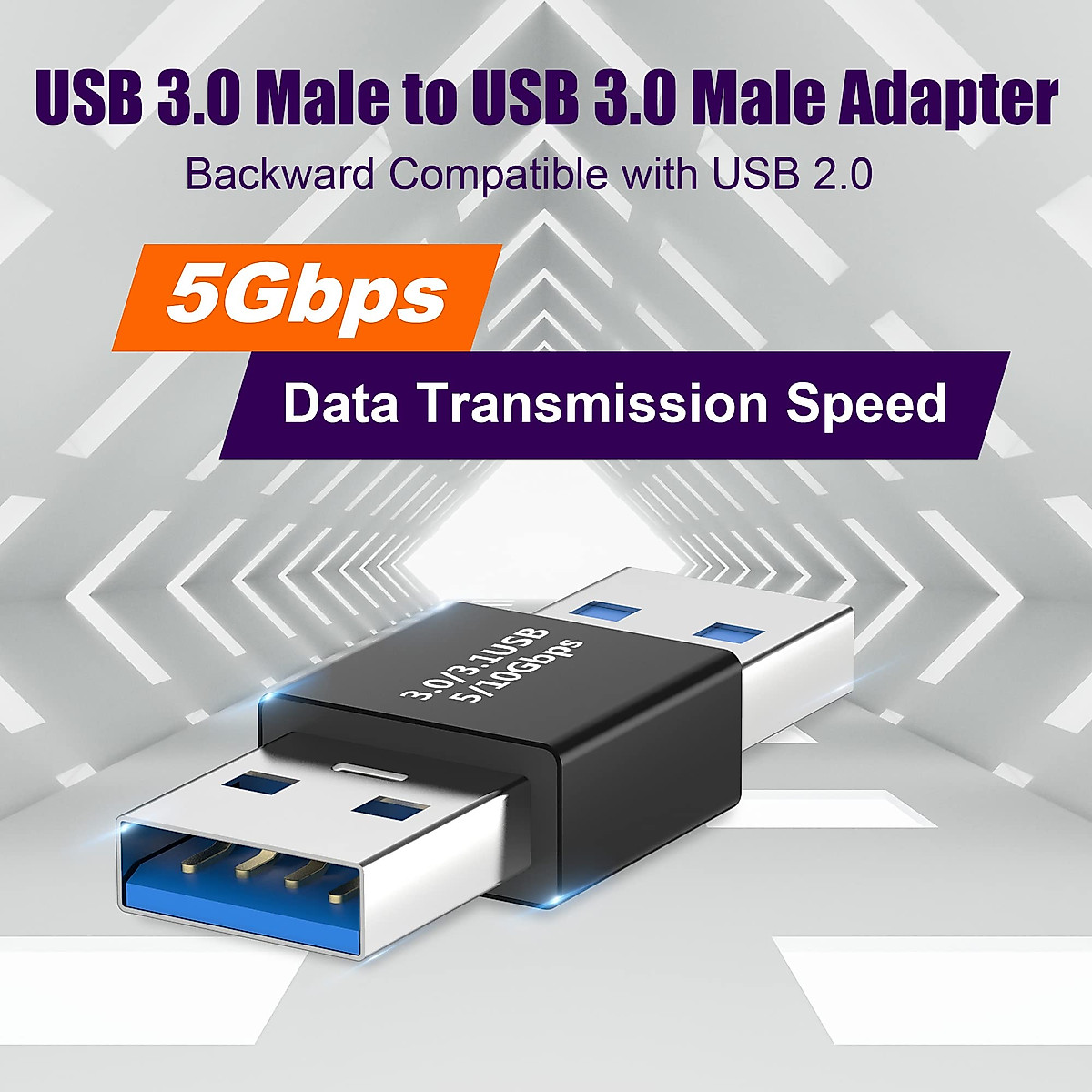 AGVEE 4 Pack USB-A 3.0 Male to USB-A Male Bidirectional Adapter, USB 3.2 Gen 1 Coupler Extender Extension Converter Connector, Black