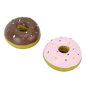 Latex Donut Dog Toy,Latex Hundespielzeug Donut Dog,Donut Squeaky Dog Toy,2Pcs Latex Pet Doughnut Shape Sounding Teeth Cleaning Chewing Biting Interactive Training Toy for Dogs