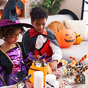 Yeabomy Halloween Treat Bags 100Pcs,6 Style Candy Bags Treat Bags Kids, Cute Rabbit Ear Plastic Goody Bags Halloween Bags for Trick or Treat Goodie Party Favor Gifts