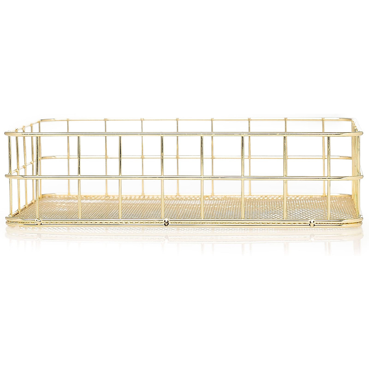 Set of 2 Nested Classic Gold Mesh Wire Basket Trays for Storage and Organizing (Medium: 9.6” X 6.4”; Small: 6.7" ×4.7")