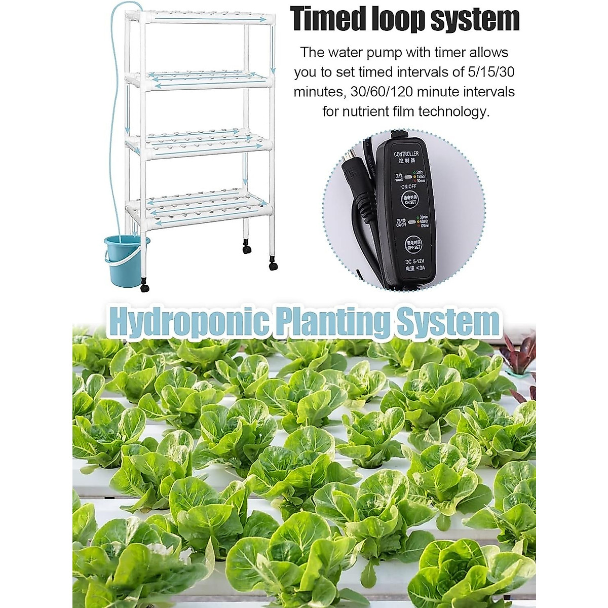 4 Layer Hydroponic Grow Kit with Wheels 108 Sites 12 Pipes Hydroponic Planting Equipment with Water Pump Hydroponic Growing System with Grow Baskets and Sponges
