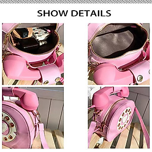Fozehlad Novelty Telephone Shaped Shoulder Bag Funny Retro Phone Crossbody Bag Totes Chain Purse(Patent Leather,Pink)