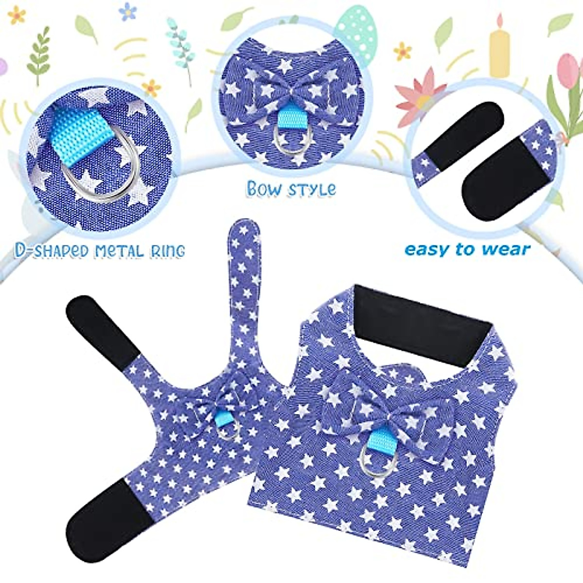 2 Set Rabbit Harness with Leash Adjustable Bunny Guinea Pig Bowknot Harness Set for Small Large Pets Costume Walking (M)