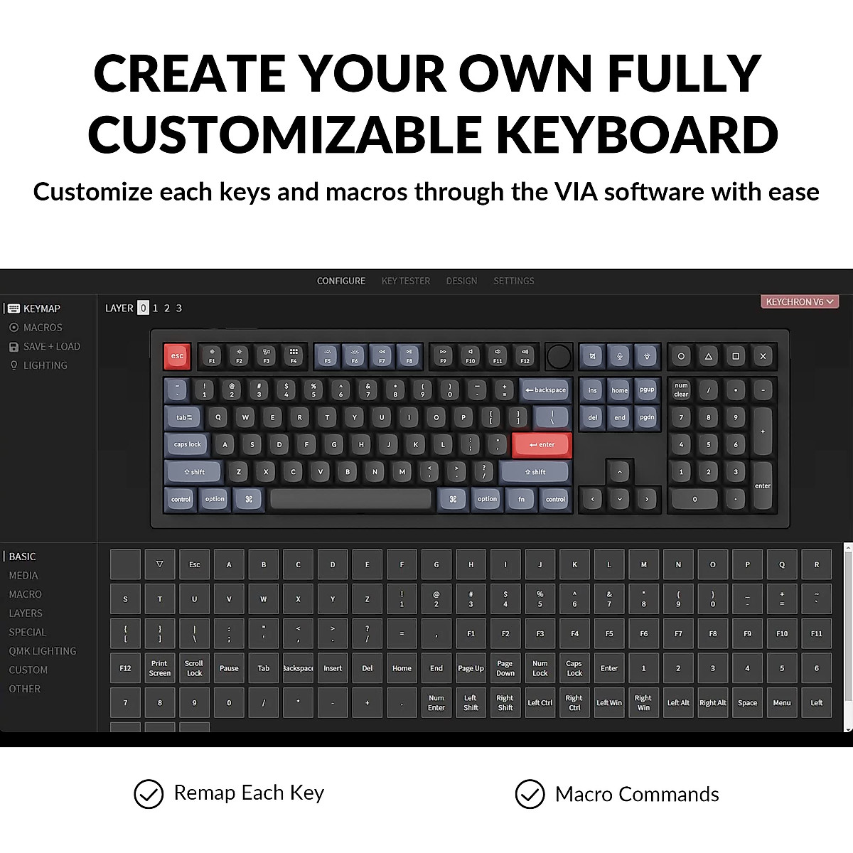 Keychron V6 Wired Custom Mechanical Keyboard Knob Version, Full-size QMK/VIA Programmable Macro with Hot-swappable Keychron K Pro Brown Switch Compatible with Mac Windows Linux Black (Non-Transparent)
