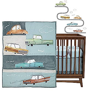 Lambs & Ivy Baby Car Tunes 4-Piece Nursery Crib Bedding Set - Blue