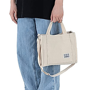 Century Star Corduroy Small Mini Tote Bag Crossbody for Women Handbag Fashion Casual Eco Travel Shoulder Bag White One Size