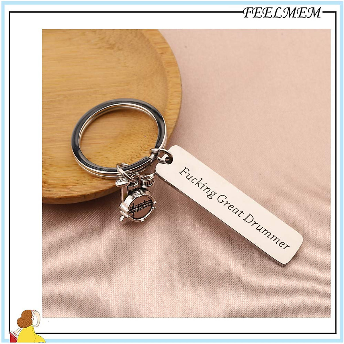 FEELMEM Drummer Gift Jewelry Fucking Great Drummer Keychain Percussion Jewelry Drum Player Band Gifts Drum Kit Gifts Musician Gift (Silver)