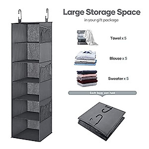 HAITRAL Hanging Closet Organizer - 6-Shelf Hanging Storage Shelves with 3 Side Pocket - Multi-Function Foldable Cube Wardrobe for Home, Dorm, Apartment