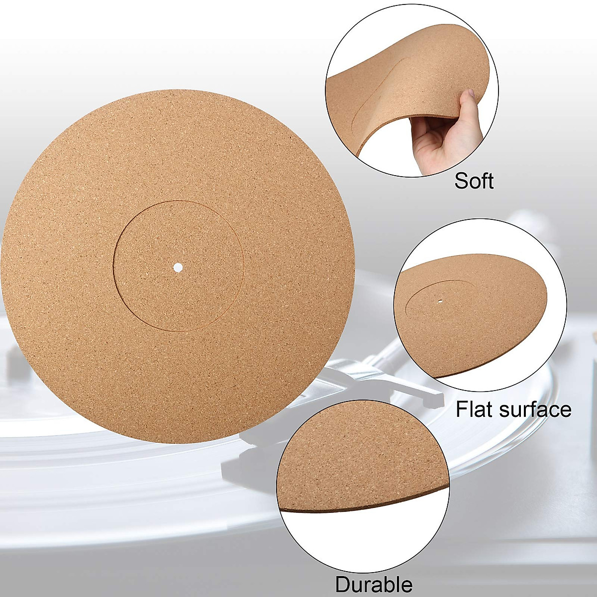 3 Pieces Cork Turntable Mats in 12 Inch x 3 mm Recessed Turntable Platter Cork Mat Cork Record Mats with High Fidelity for Vinyl LP Record Players Audiophile Reduce Noise