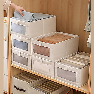 Linen Closet Organizers And Storage, 4 Pack Closet Storage Bins Linen Closet Baskets for Closet Organization Foldable Closet Organizer Bins with Clear Window For Organizing Clothing, Jeans, Shelves