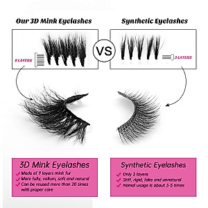 SWINGINGHAIR 3D Mink Eyelashes, False Eyelashes 25mm Dramatic Long Type 3D Layered Effect Siberian Mink Fur Lashes Hand Made Strips Eyelashes Reusable Fake Eyelashes Make Up