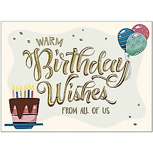 25 Premium Employee Birthday Cards - Elegant "From All Of Us" design with Gold Foil Embossing - 26 Vanilla Envelopes - FSC Mix