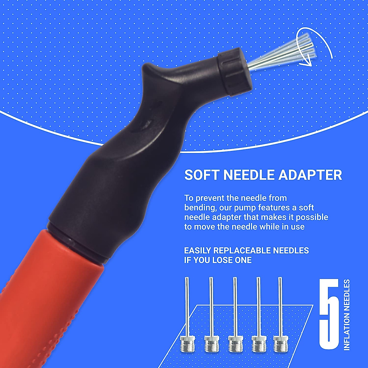 SPORTBIT Ball Pump with 5 Needles - Push & Pull Inflating System - Great for All Exercise Balls - Volleyball Pump, Basketball Inflator, Football & Soccer Ball Air Pump - Goes with Needles Set