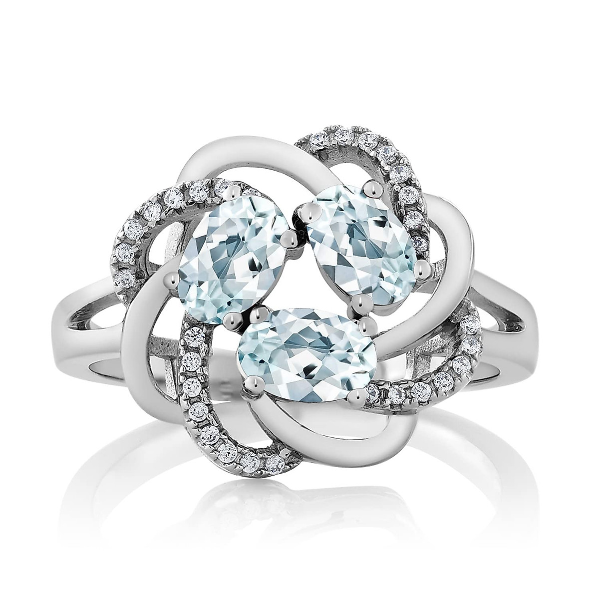 Gem Stone King 925 Sterling Silver Sky Blue Aquamarine Ring For Women (1.87 Cttw, Oval 6X4MM, Gemstone March Birthstone, Available In Size 5, 6, 7, 8, 9)