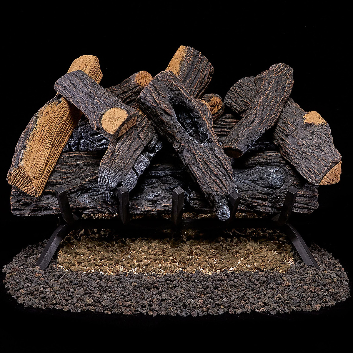 Duluth Forge FNVL24-1 Natural Gas Vented Fireplace Logs Set with Match Light, 55000 BTU, Heats up to 2000 Sq. Ft, Heartland Oak, 24 Inches