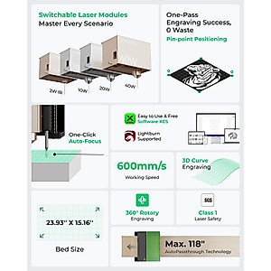 xTool S1 40W Laser Engraver and Cutter Machine with Air Assist & Honeycomb, 23.93" x 15.16" Bed Size, Beginner-Friendly, Laser Engravering Machine for Wood and Metal, Acrylic, etc. - Basic Bundle