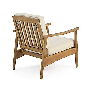 Christopher Knight Home Felix Outdoor Acacia Wood 4 Seater Chat Set with Coffee Table, Teak Finish, Beige